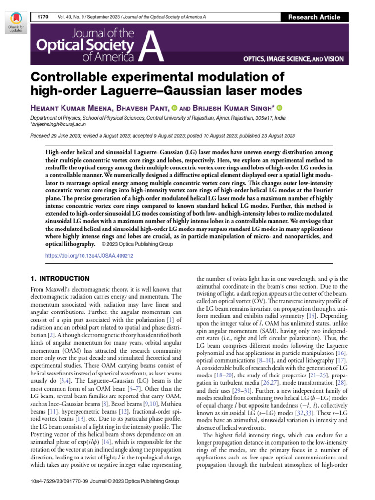 Controllable Experimental Modulation Of High Order Laguerre Gaussian