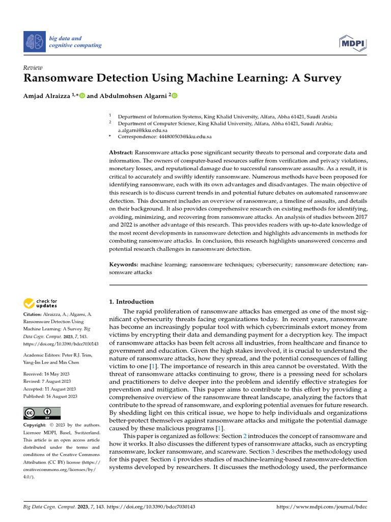 20 Ransomware Detection Using Machine Learning A Survey Pdf