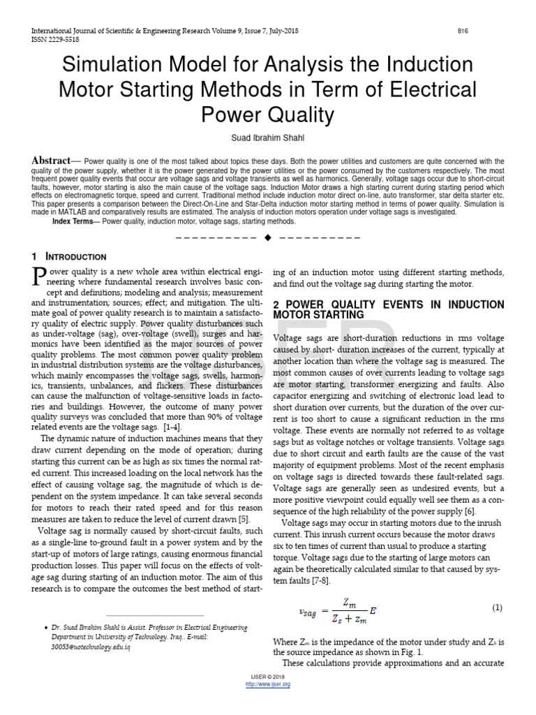 Simulation Model For Analysis The Induction Motor Starting Methods In