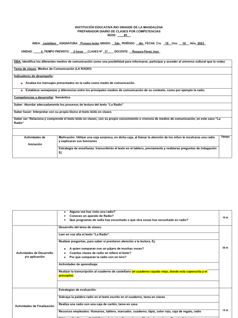 Plan de Clases 3 | PDF | Multiplicación | Comunicación