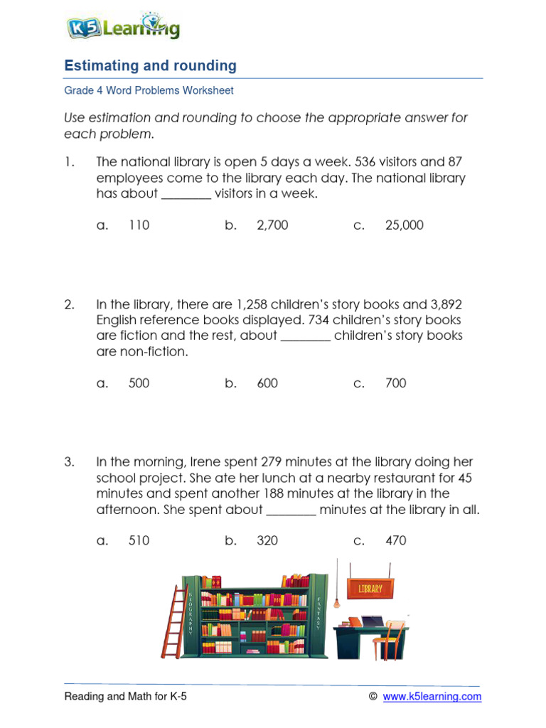 Estimating Word Problems Worksheets