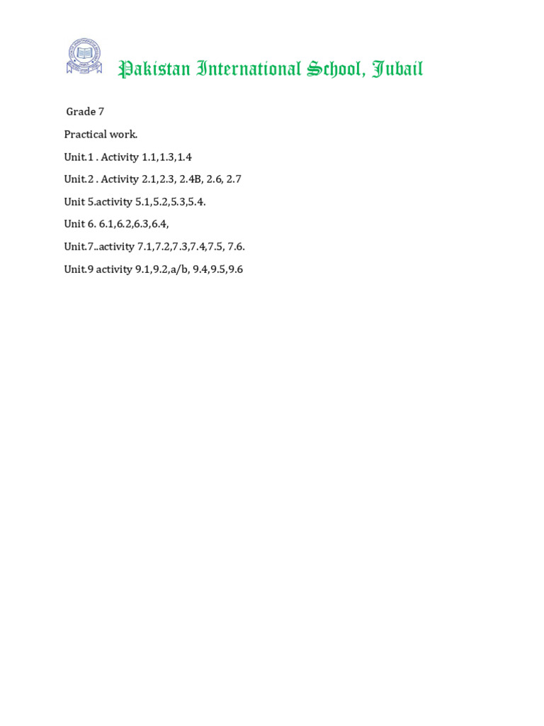 Grade 7 Practical Activities Guide | PDF