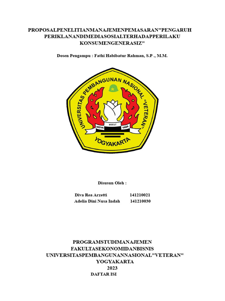 Proposal Penelitian Manajemen Pemasaran - Pengaruh Periklanan Di Media Sosial Terhadap Perilaku ...