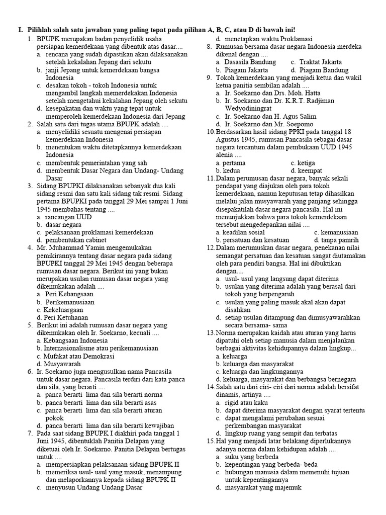 Soal SAS 1 PPKN Kelas 4 | PDF