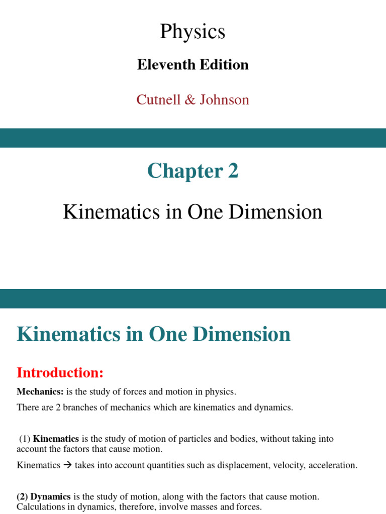 Chapter 2 Kinematics in One Dimension | PDF | Kinematics | Velocity