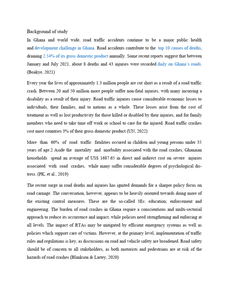 Investigation of Road Accidents in Ghana. A Case Study To Ascertain The ...