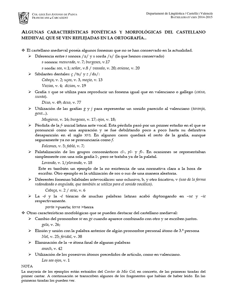 Caracterc3adsticas Fonc3a9ticas Del Castellano Medieval Que Se Ven ...
