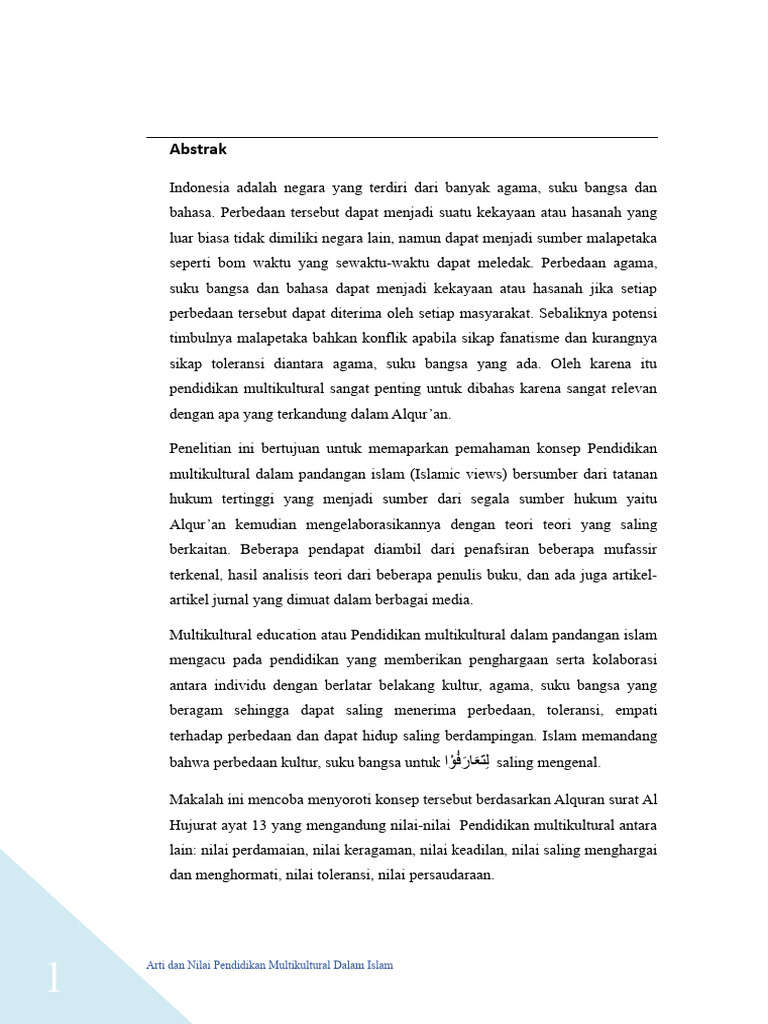 Nilai Pendidikan Multikultural Dalam Perspektif Islam | PDF | Agama & Spiritualitas