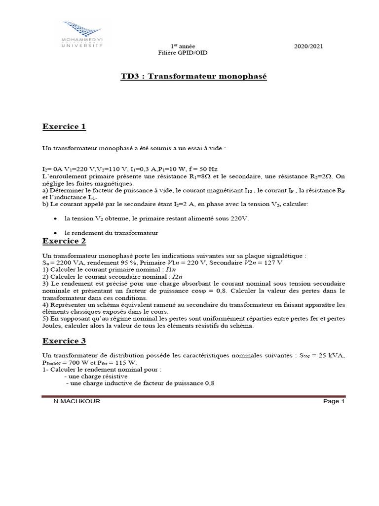 TD Transfo | PDF | Transformateur électrique | Biens manufacturés