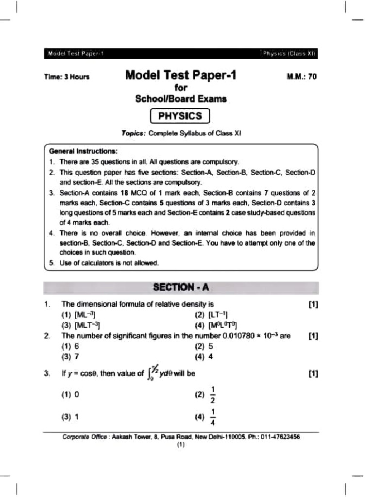 Board Model Test Paper 1 Physics | PDF | Force | Acceleration