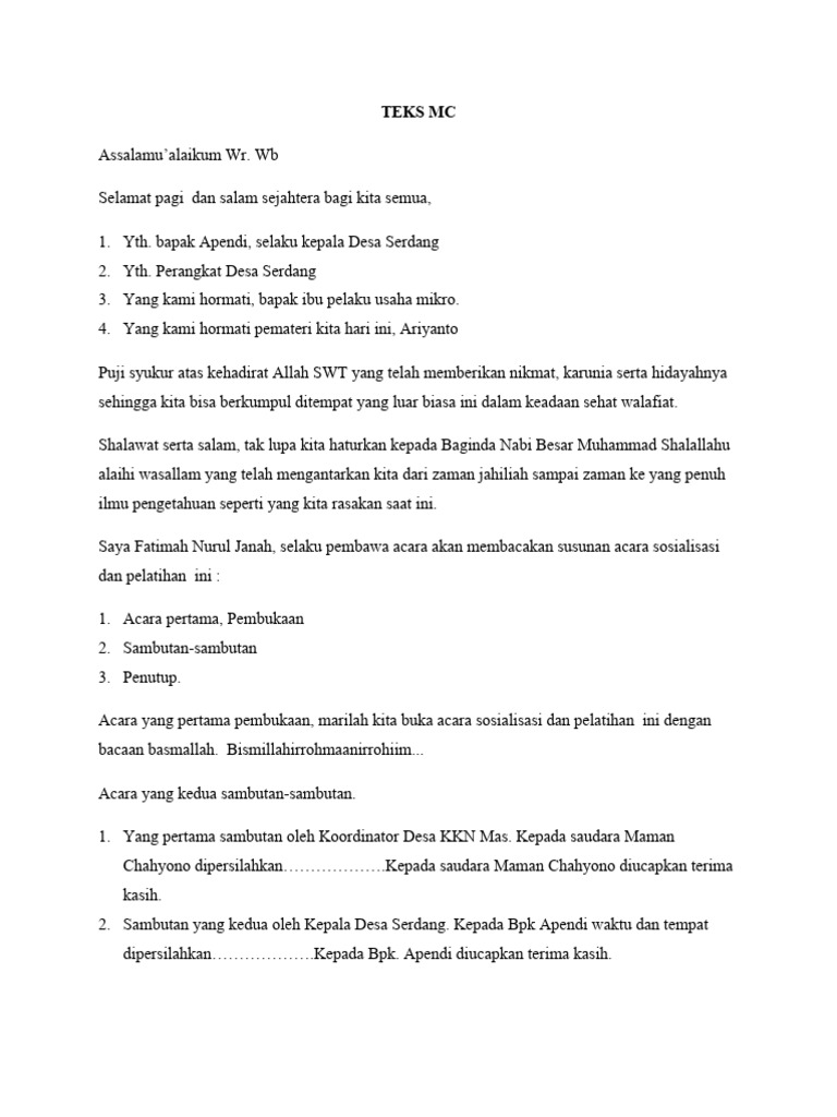 Teks MC Pelatihan Umkm | PDF