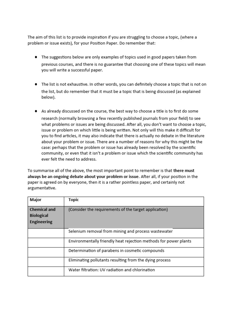 List of Suggested Topics For Position Paper | Download Free PDF | Fuel ...