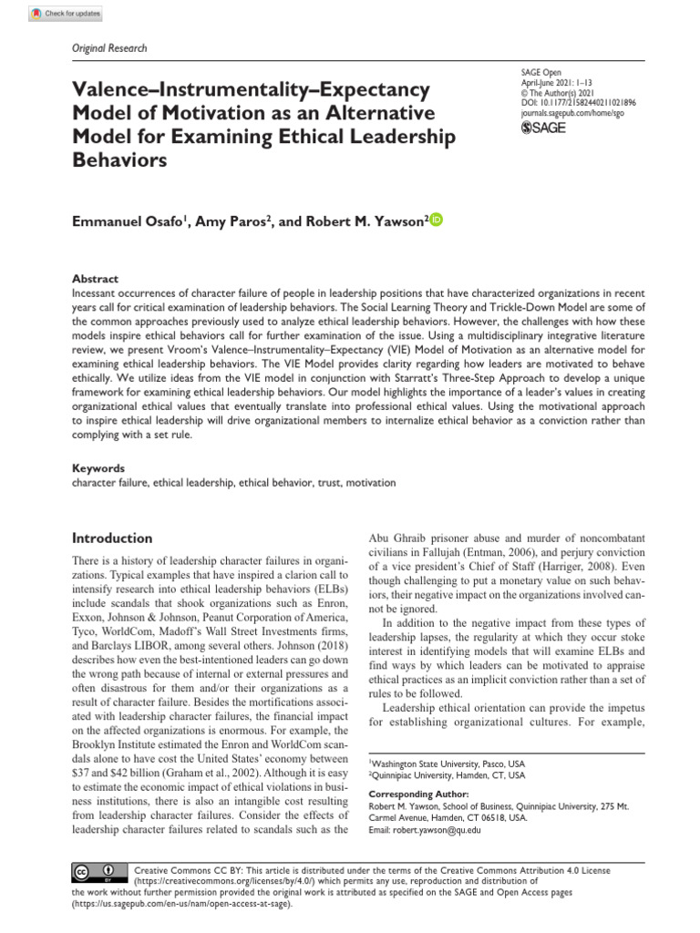 Vroom Valence-Instrumentality-Expectancy | PDF | Leadership | Motivational