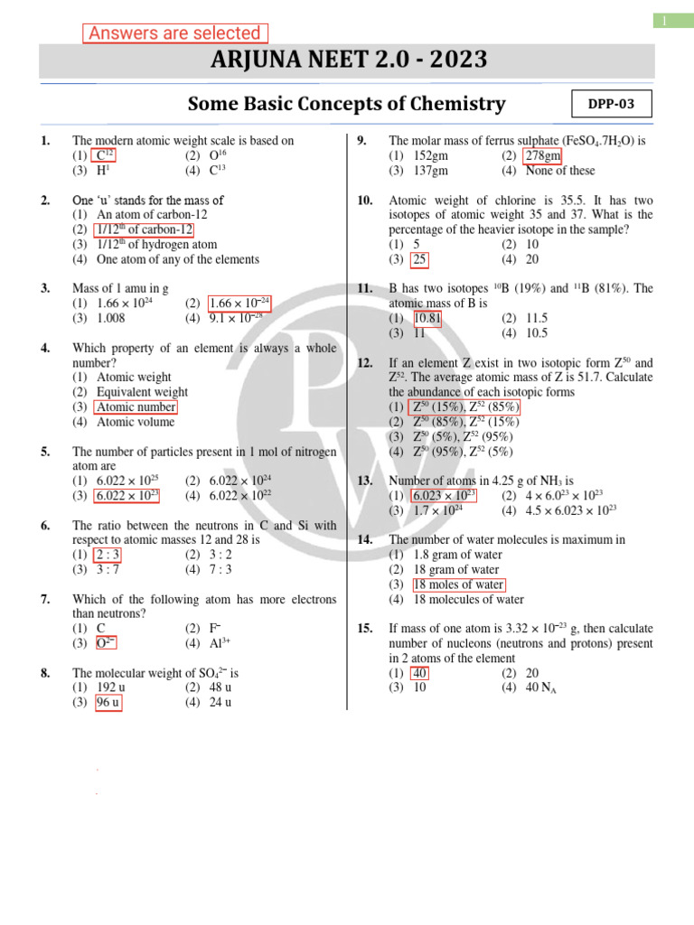 DPP 02 Mole Concept | PDF | Mole (Unit) | Atoms
