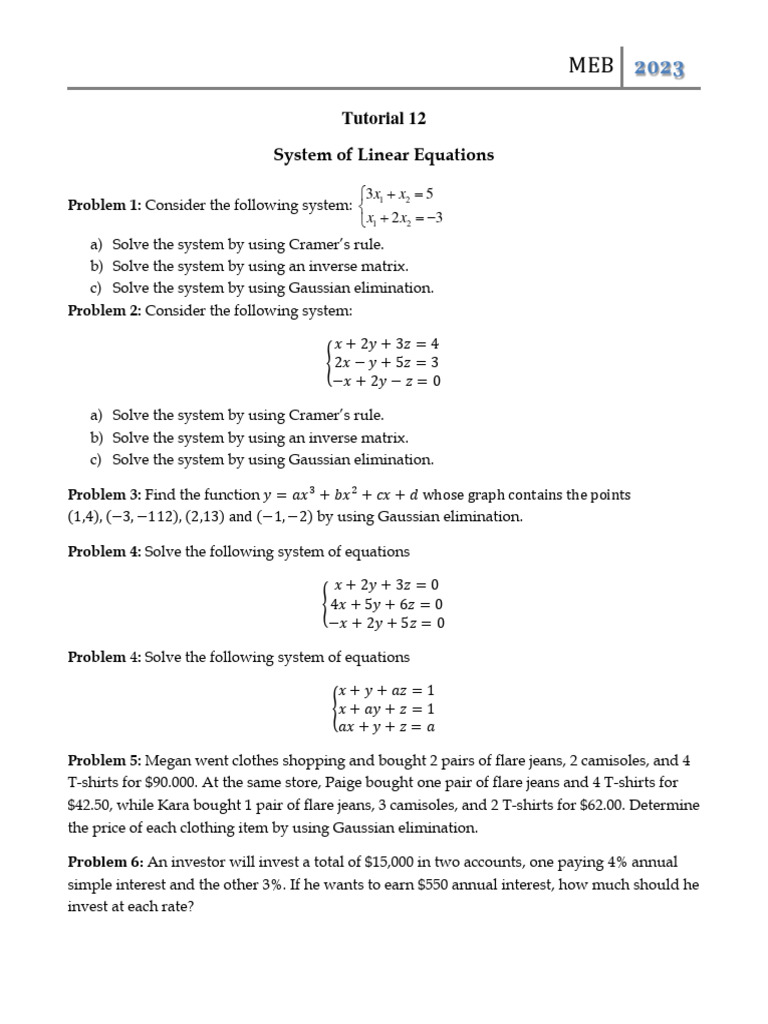 Meb 2023 Tut 12 | PDF | Mathematics | Mathematical Concepts