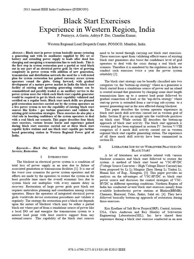 Black Start Exercises Experience in Western Region, India | PDF ...