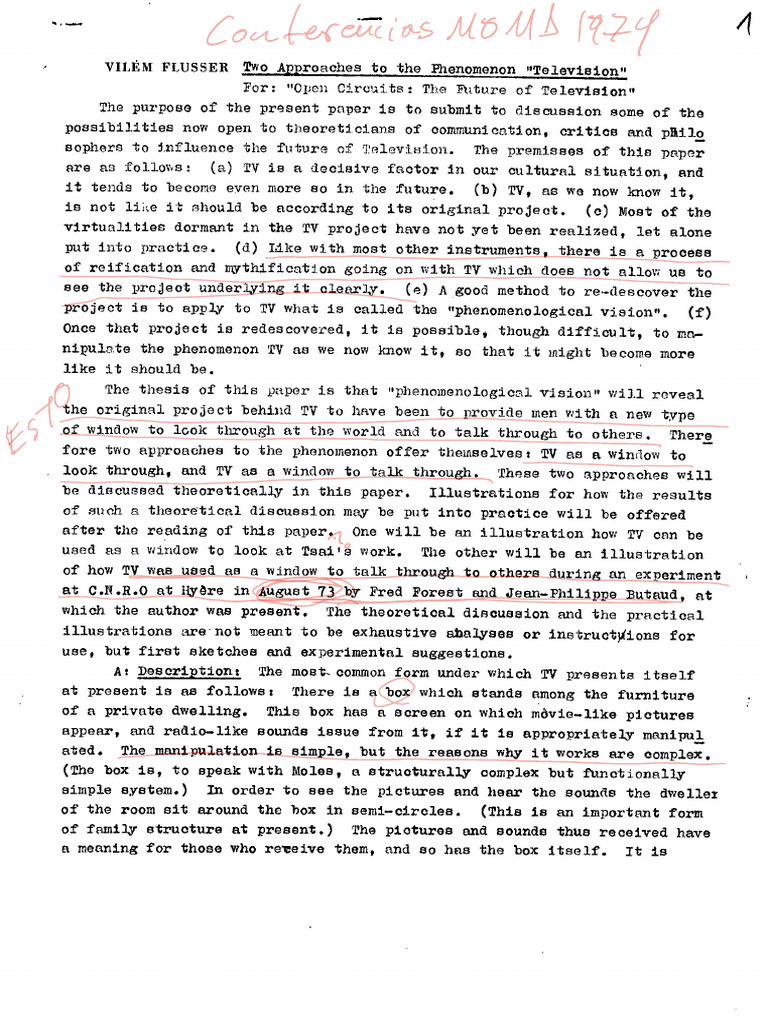 Flusser Vilem 1974 Two Approaches To The Phenomenon Television | PDF