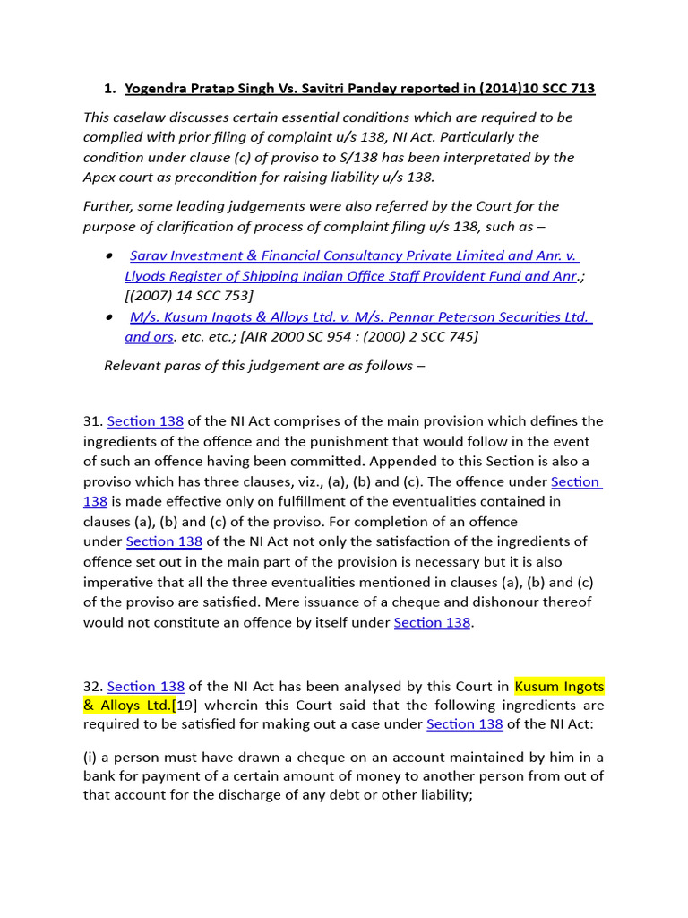 Section 138, NIA Complaint Filing | PDF | Cheque | Payments