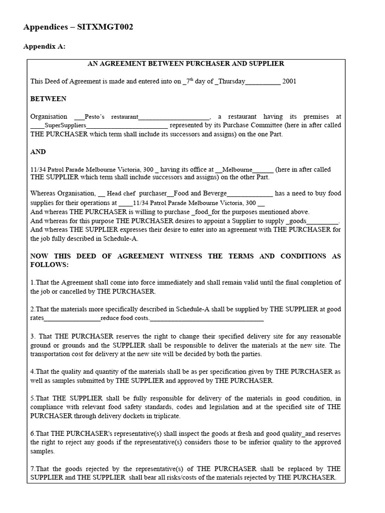 Appendices - SITXMGT002: Appendix A | PDF | Payments | Business