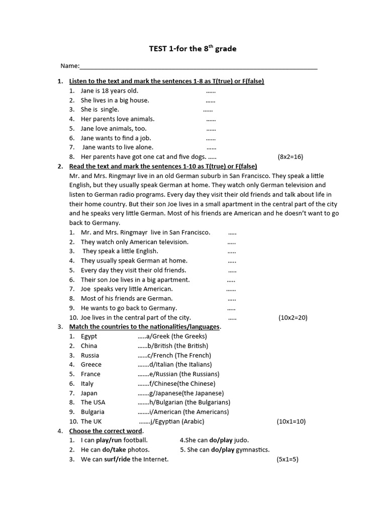 8th Grade English Test Questions | PDF | Human Communication | Linguistics