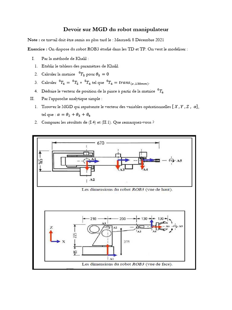 Devoir sur MGD du robot manipulateur_MAP | PDF
