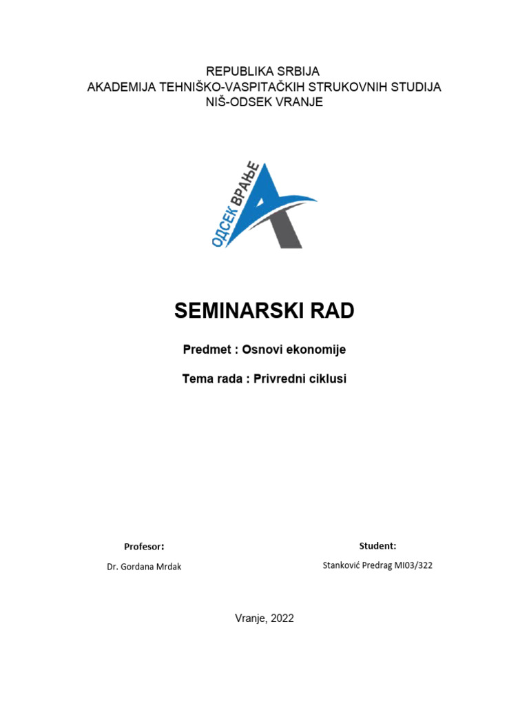 Seminarski Rad Iz Osnova Ekonomije | PDF