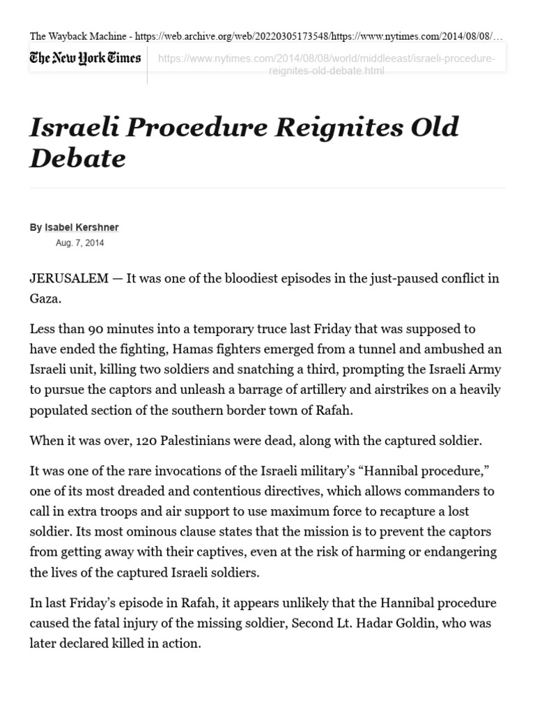 Hannibal Directive - Israeli Procedure Reignites Old Debate | PDF ...