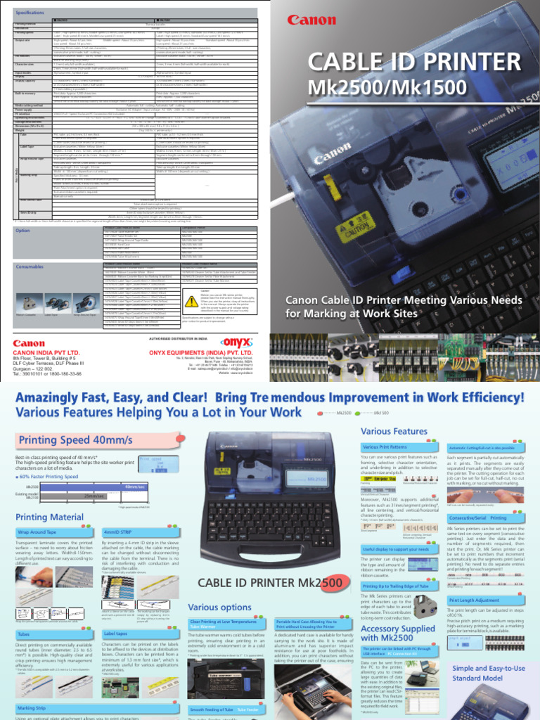 Canon MK1500/MK2500 Printer Specs | PDF | Printer (Computing ...