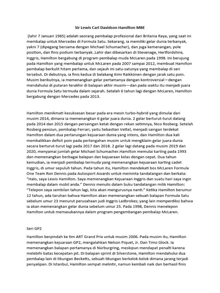 Sir Lewis Hamilton Profile | PDF