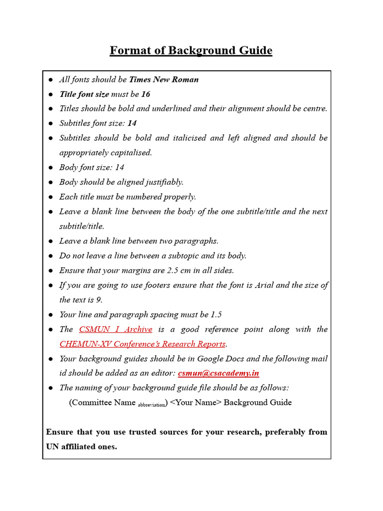 MUN Background Guide Formatting Guide | PDF | Information | Reality