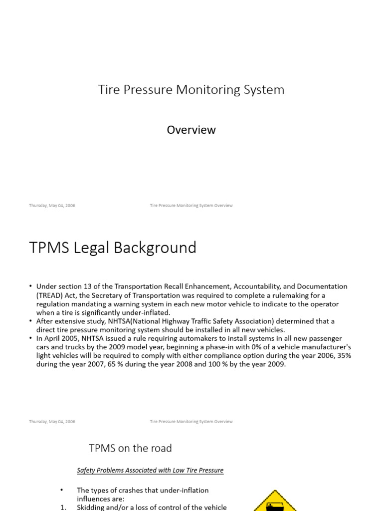 TPMS overview | PDF | Tire | National Highway Traffic Safety Administration