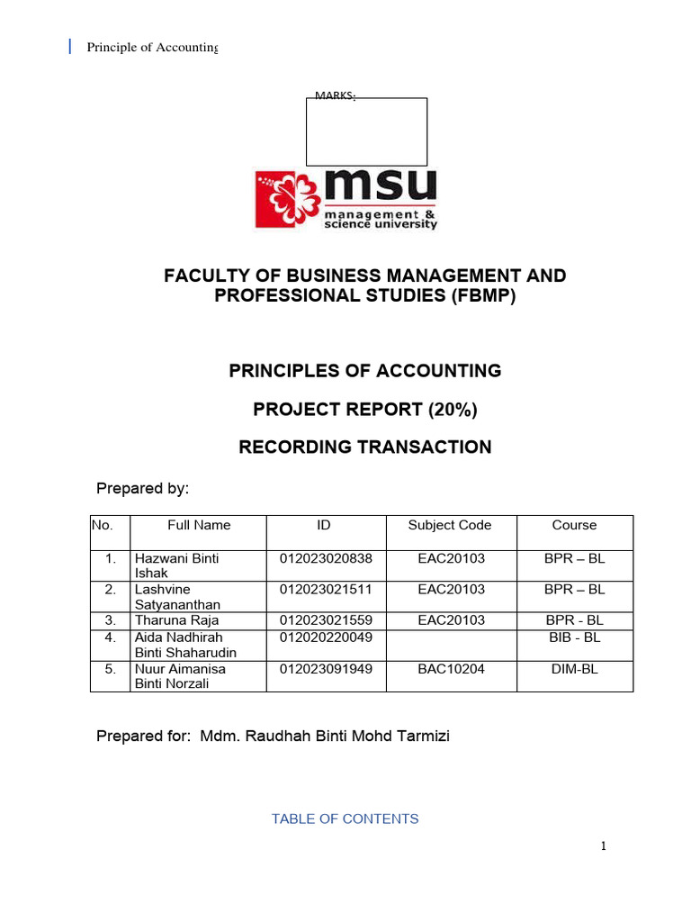 GROUP 08 - Principles of Accounting - Final Project - 04.12.2023 | PDF