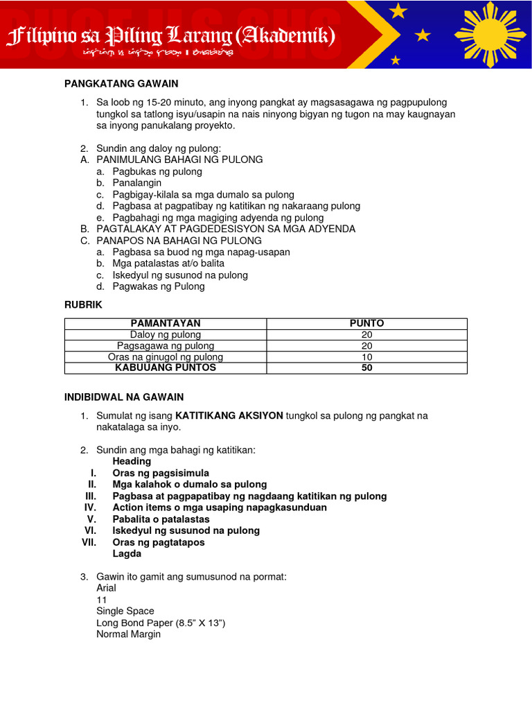 Pangkatan at Indibidwal Na Gawain Katitikan NG Pulong | PDF