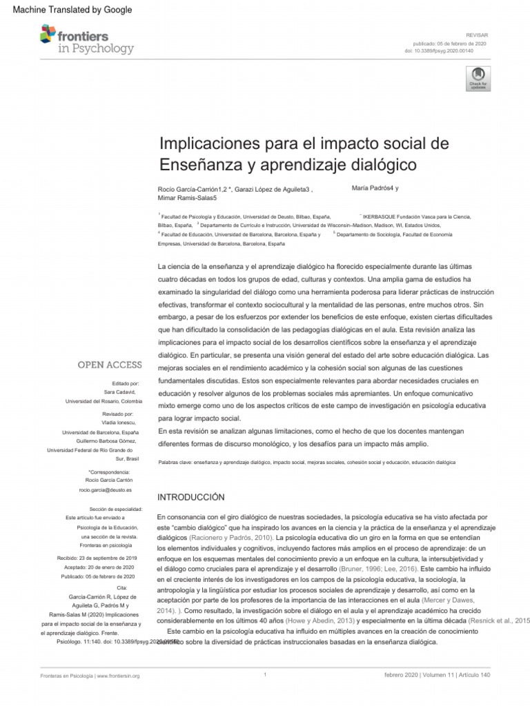 Garcia Et Al. 2020 Implications For Social Impact of Dialogic Español | PDF Garcia Et Al. 2020 Implications For Social Impact of Dialogic Español | PDF