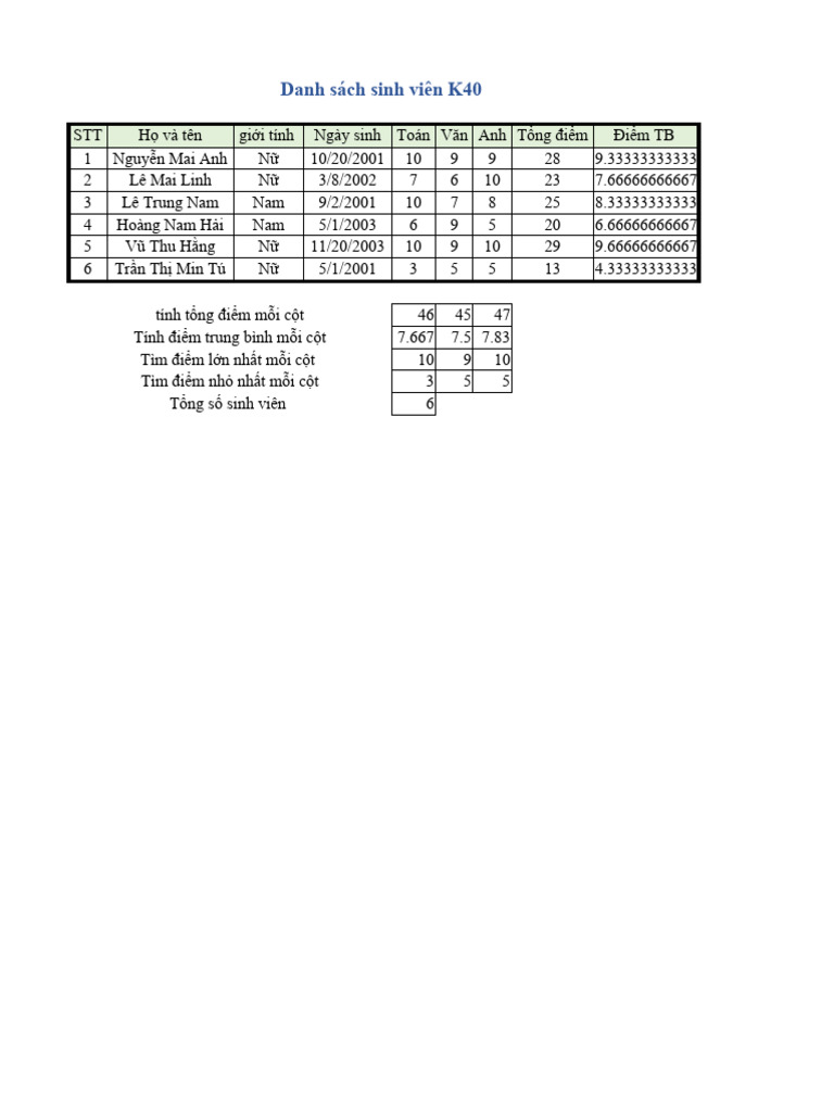 Bài Tập Excel 1 | PDF