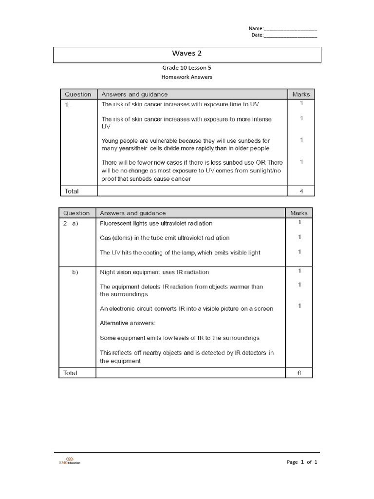G10 Physics L6 Waves 2 HW Answers | PDF
