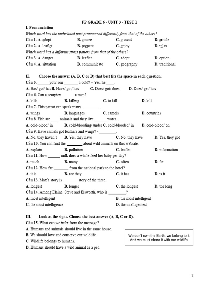 6fp Unit 3 Test 1 2 Pdf Birds Parrot