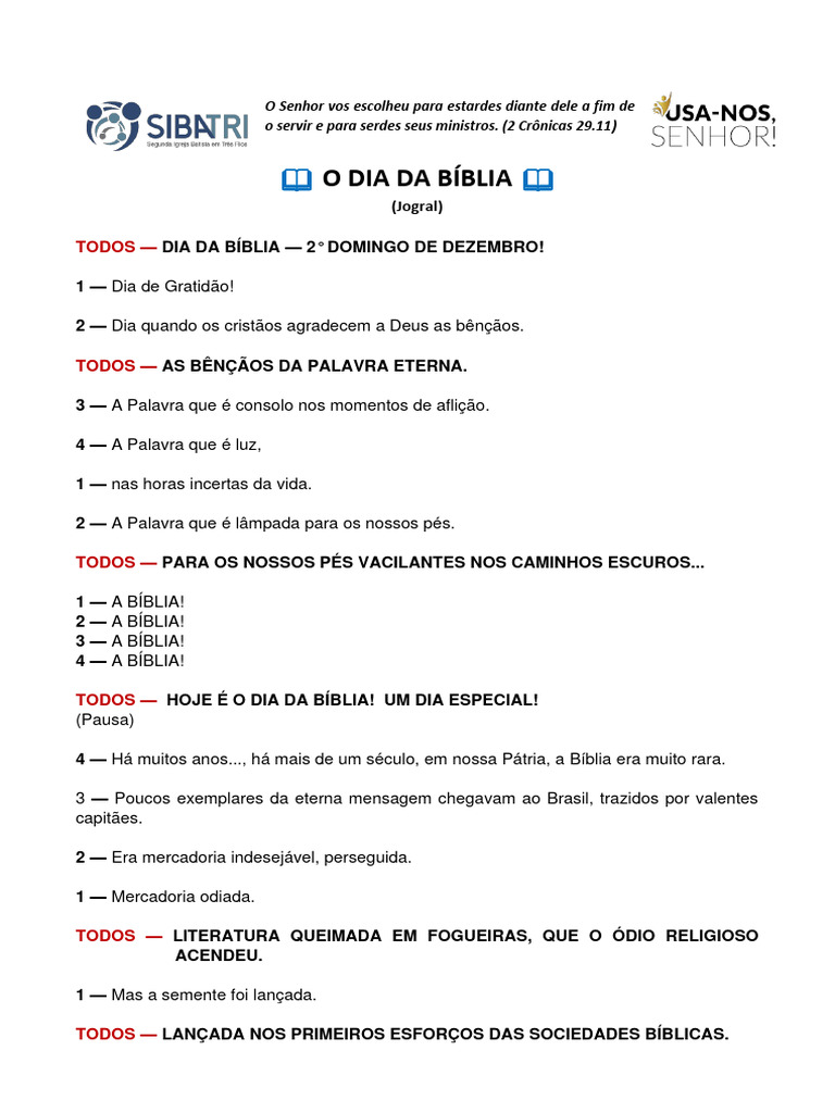 Celebração do Dia da Bíblia | PDF