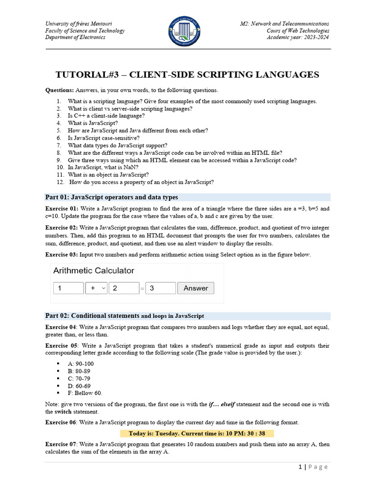 Tutorial-3-Client-side-scripting Languages | PDF | Java Script ... Tutorial-3-Client-side-scripting Languages | PDF | Java Script ...