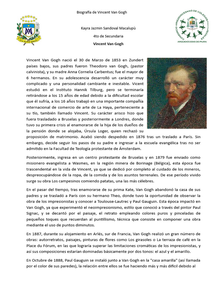 Biografía de Vincent Van Gogh | PDF | Vincent Van Gogh | Paul Gauguin