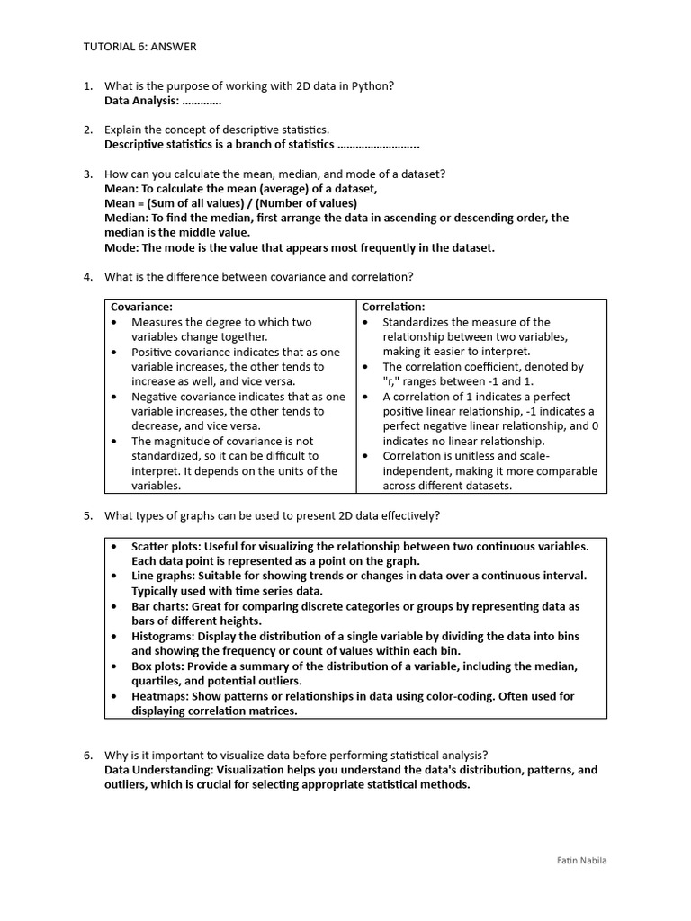 ITS62604 Tutorial 6 (Answer) | PDF | Statistics | Data Analysis