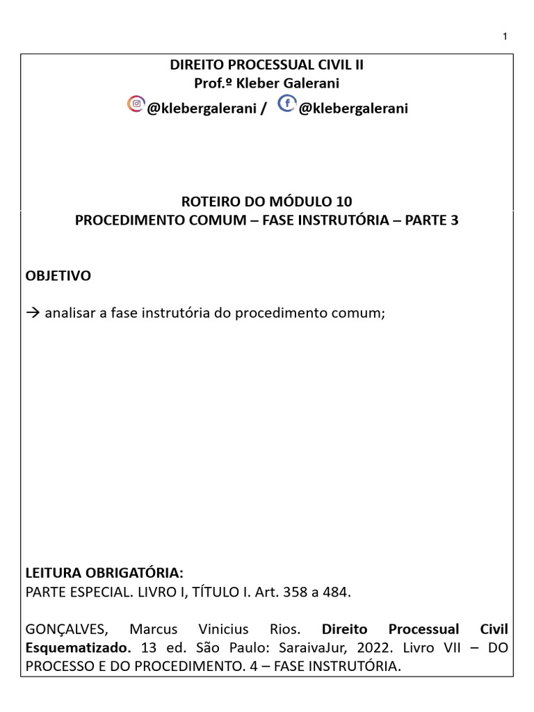 DPC Ii - Módulo 10 - Procedimento Comum - Fase Instrutória - Parte 3 | PDF | Prova (jurídico ...
