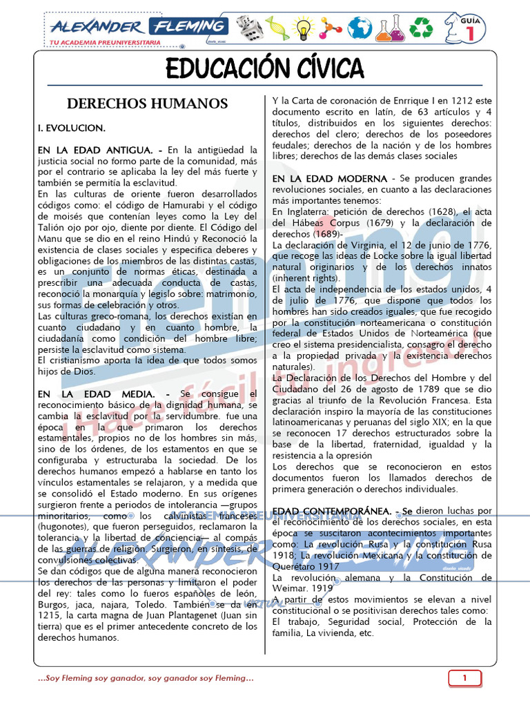 Educacion Civica Guia1t Intensivo Pdf Derechos Humanos Constitución