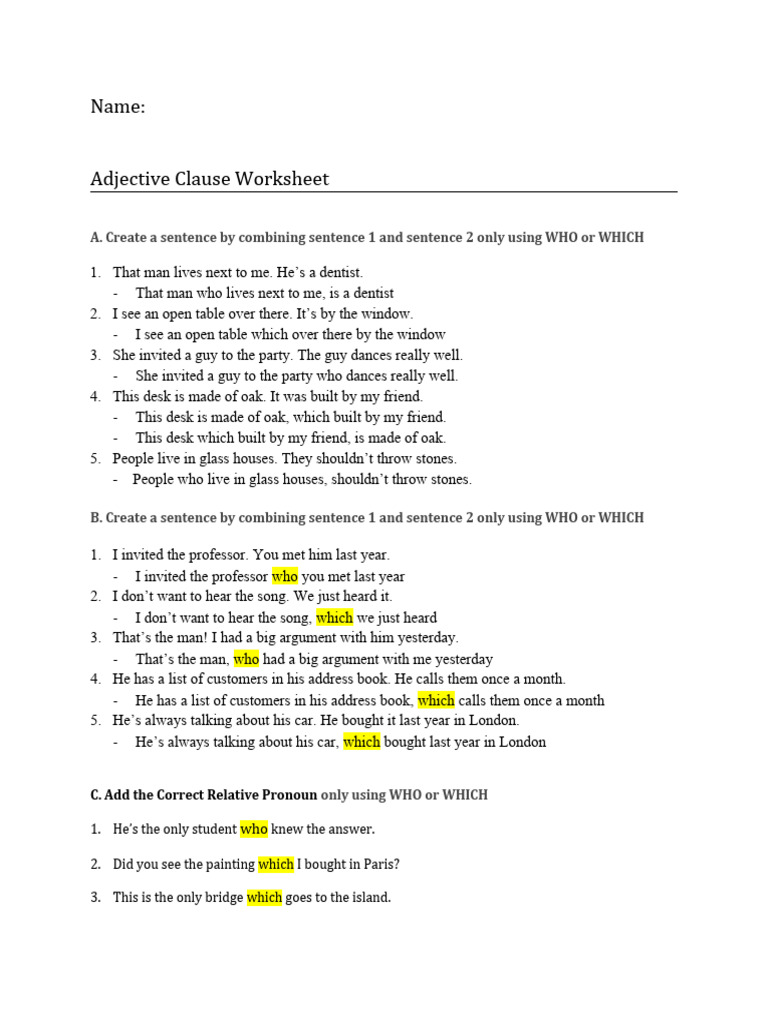 BINGG - Kuis 1 Adjective Clause | PDF | Linguistics | Syntax