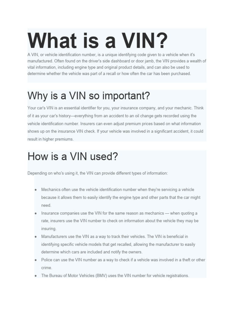 Why Is A VIN So Important? | PDF