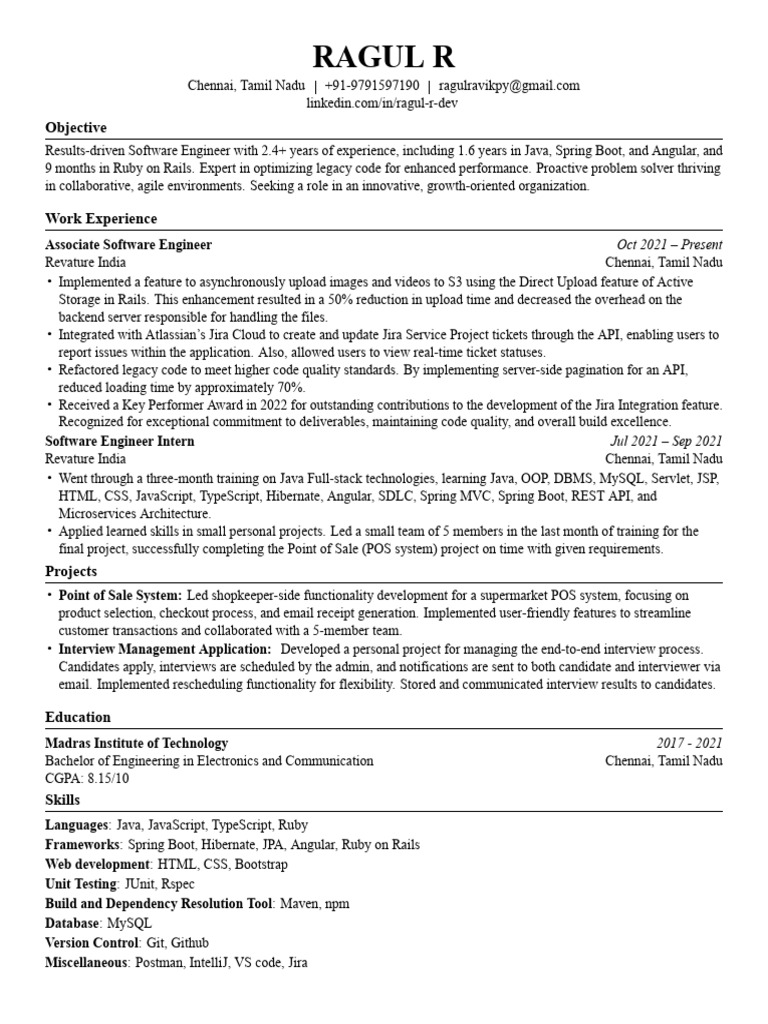 Ragul R: Objective | PDF | Spring Framework | Point Of Sale