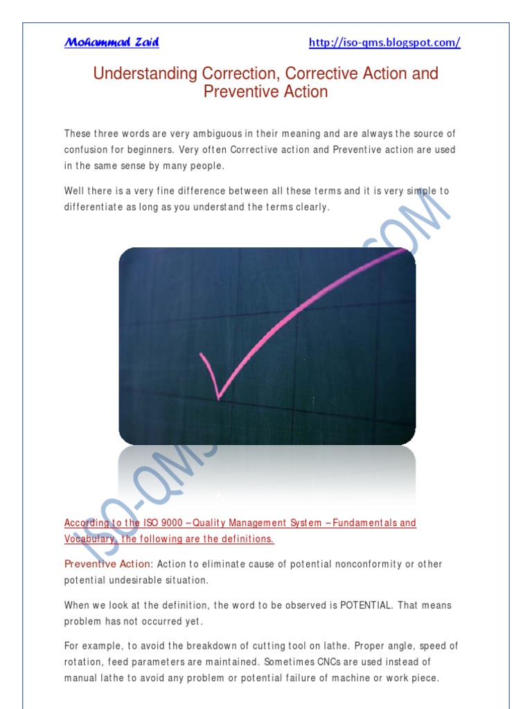 Understanding Correction, Corrective Action and Preventive Action | Iso ...