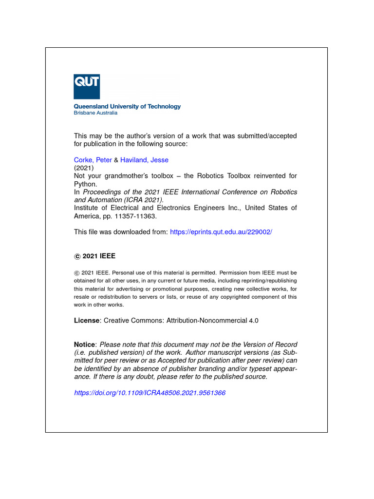 Peter Corke Robotics Toolbox Python | PDF | Matrix (Mathematics) | Matlab