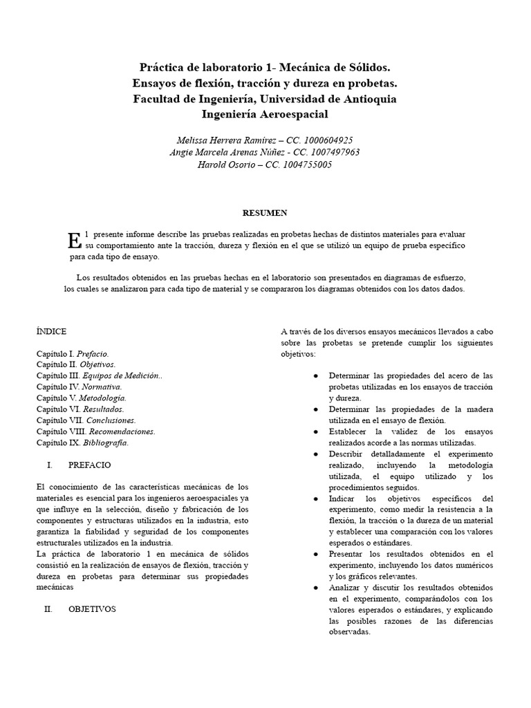 Practica de Laboratorio 1 - Mecánica de Sólidos | PDF | Dureza | Deformación (ingeniería)