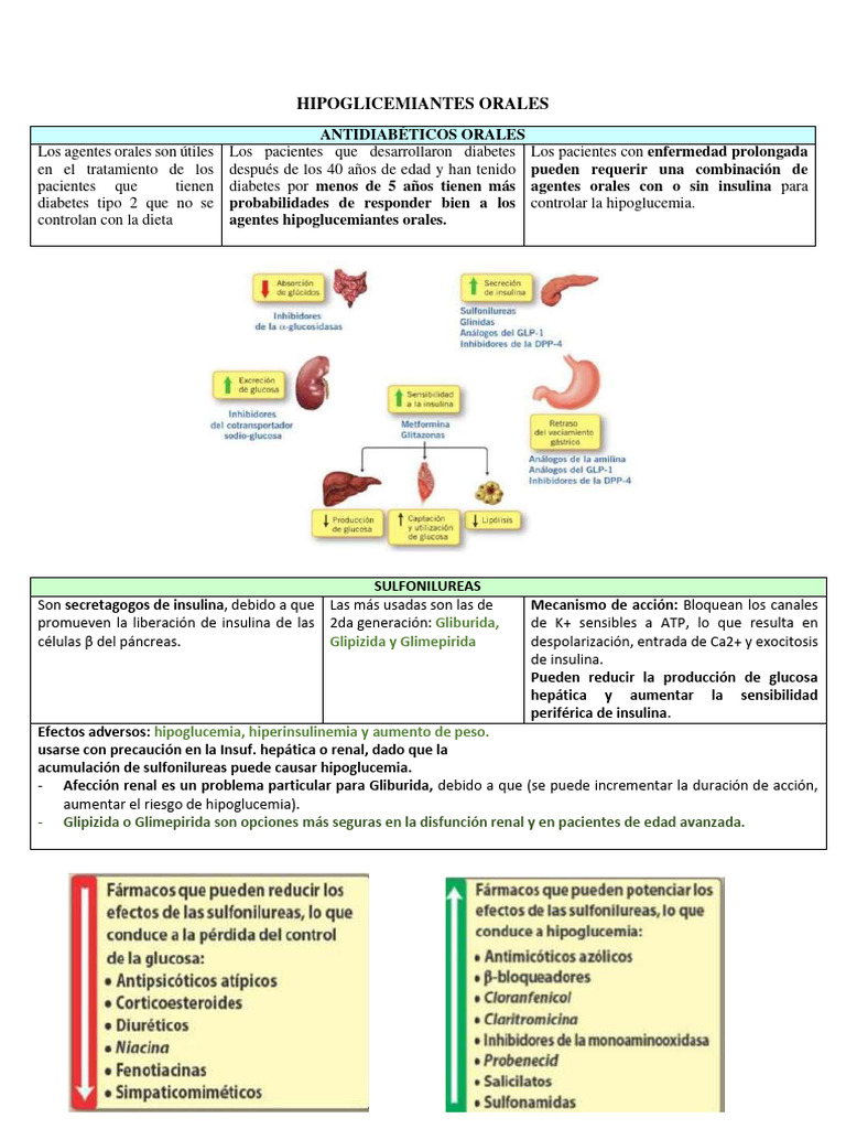 Hipoglicemiantes Orales | Descargar gratis PDF | Hipoglucemia | Diabetes